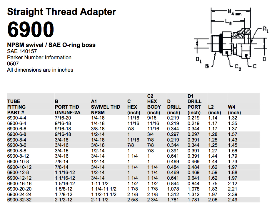 Straight Thread Adapter 6900 NPSM swivel / SAE O-ring boss male ...